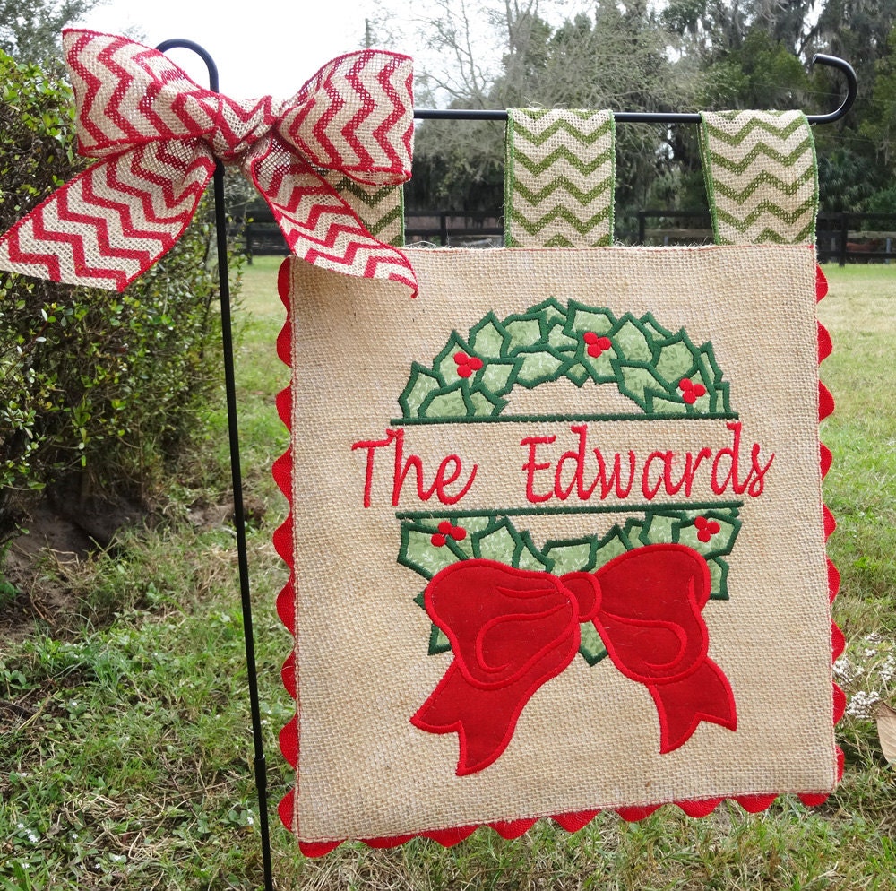 Custom Burlap Garden Flag Split Wreath Merry Christmas | Etsy