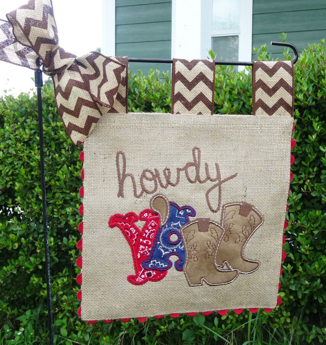 Burlap Garden Flag - Howdy Yall Flag - Matching Chevron Tabs and Bow - Etsy