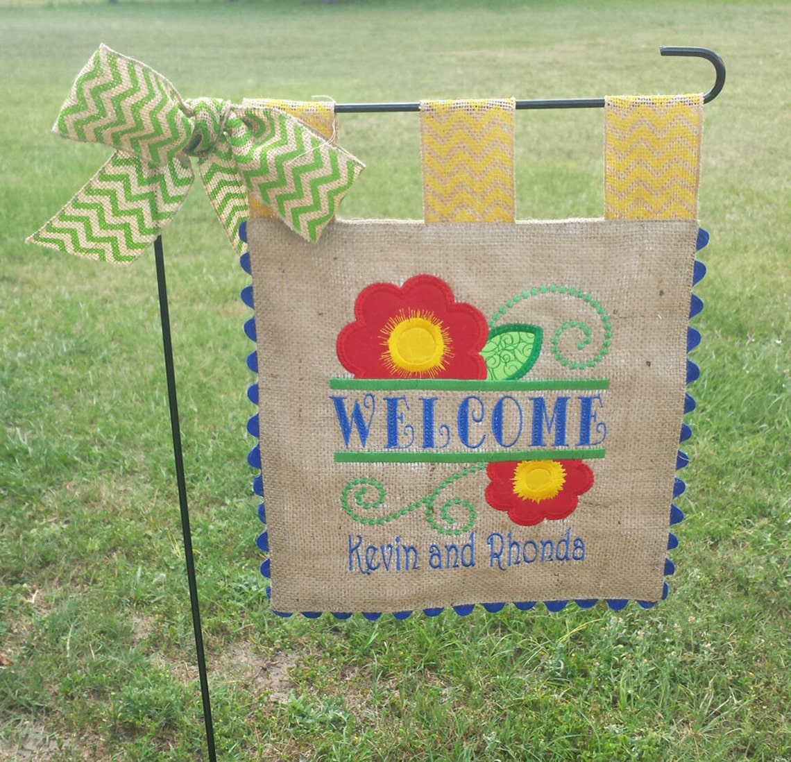 Custom Burlap Garden Flag - Springtime Welcome - Embroidery Applique ...
