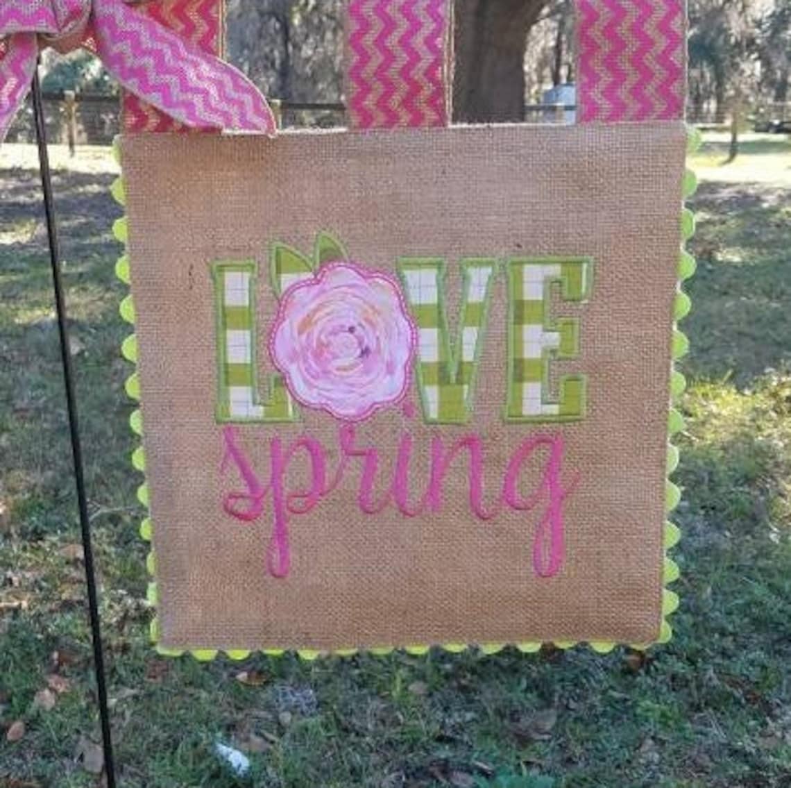 Custom Burlap Garden Flag LOVE Spring Embroidery Applique | Etsy