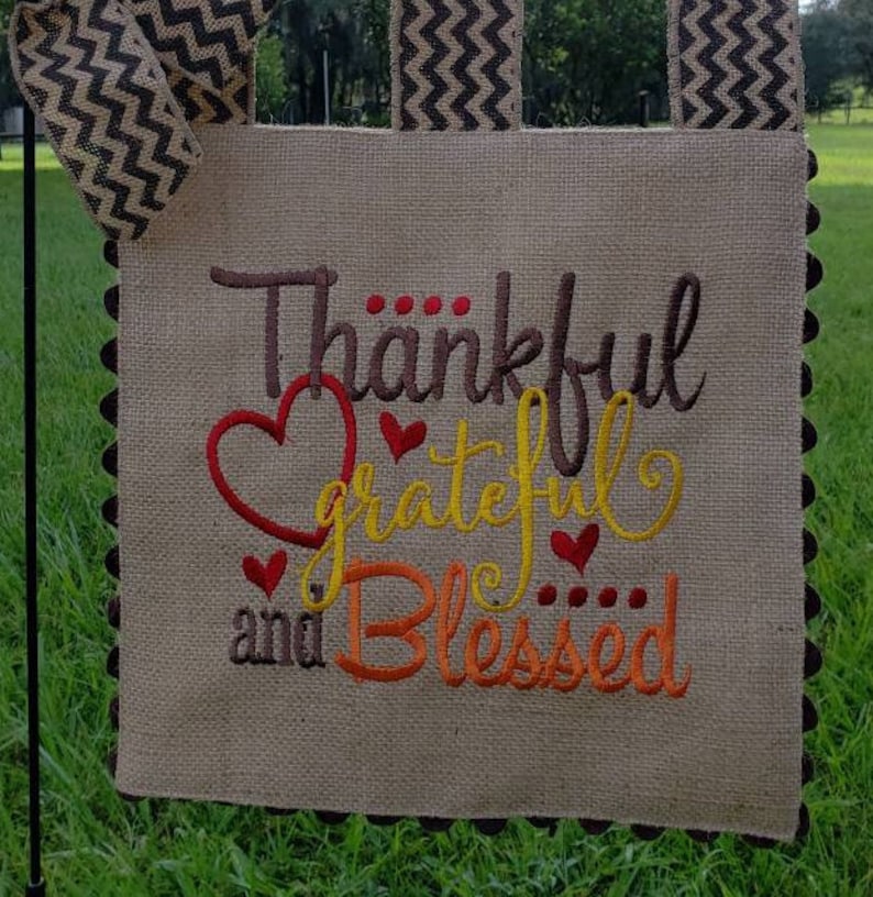 Burlap Garden Flag - Thankful Grateful Blessed - Matching Chevron Tabs ...