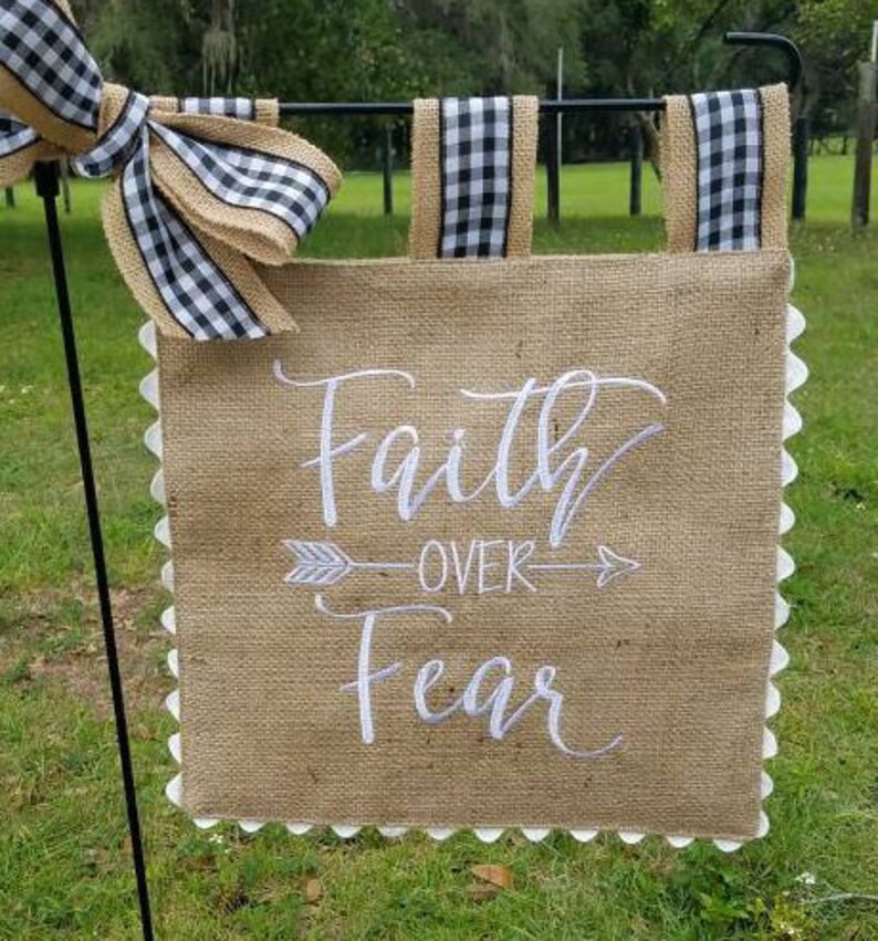 Faith Over Fear -burlap Garden Flag - Custom Embroidery - Etsy