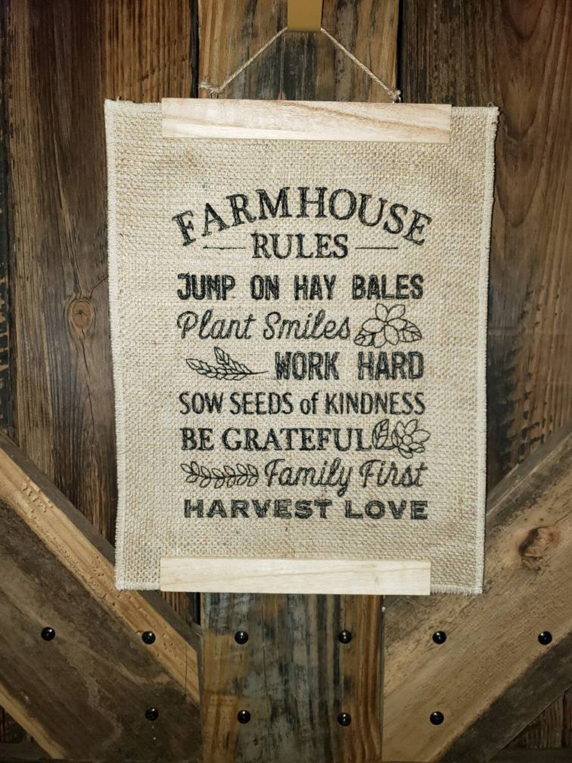 Farmhouse Rules Custom Embroidered Word Art on Burlap 11 X - Etsy