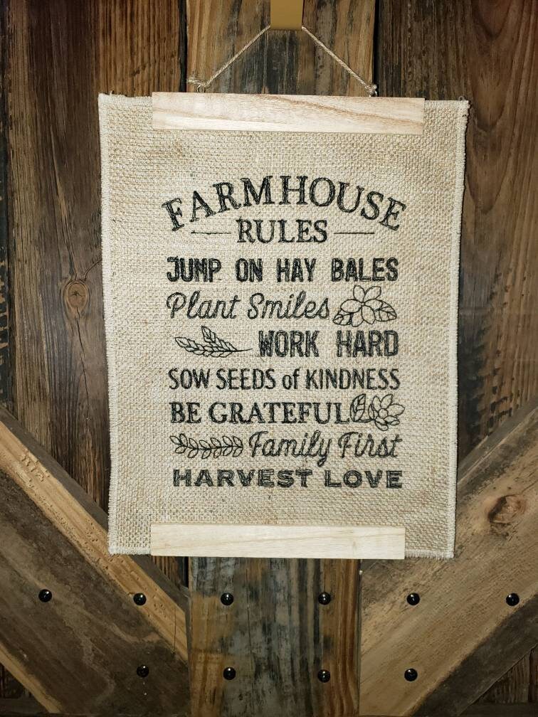 Farmhouse Rules - Custom Embroidered Word Art on Burlap - 11 X 14 - Etsy