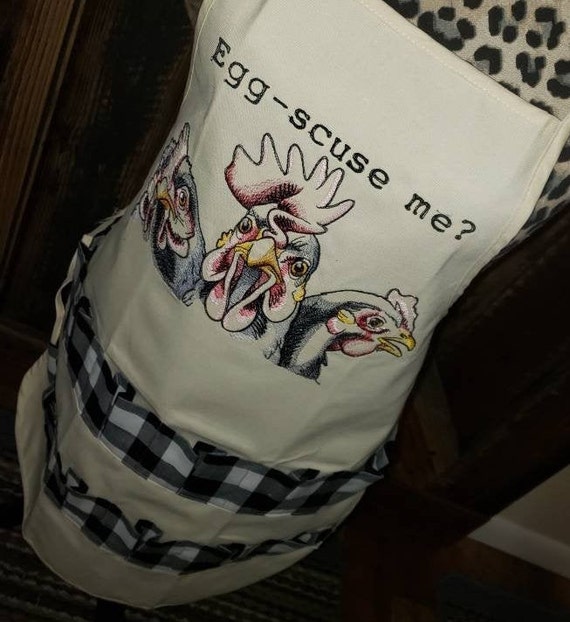 Egg-scuse Me Egg Collecting Apron Embroidered Canvas | Etsy