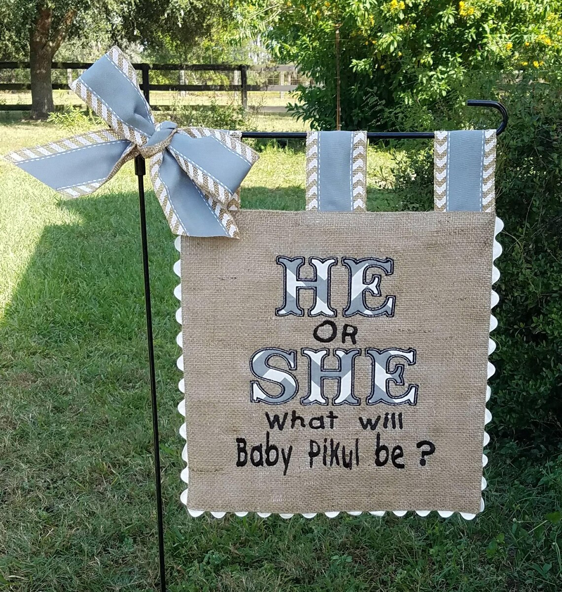 Burlap Garden Flag Gender Reveal Custom Baby Embroidery | Etsy