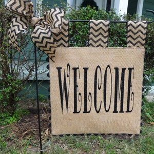Burlap Garden Flag - Welcome Flag - Matching Chevron Tabs and Bow - Etsy