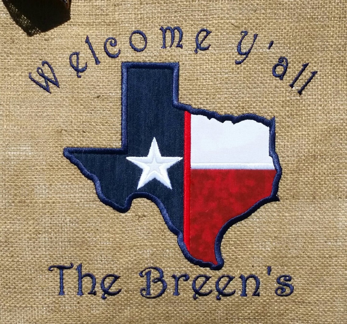State of Texas Custom Embroidered Burlap Garden Flag | Etsy