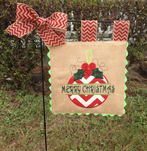 Burlap Garden Flag Split Ornament Merry Christmas | Etsy