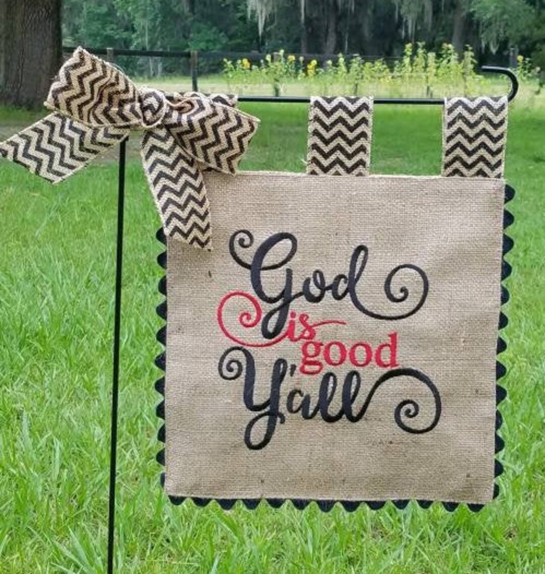 God is Good Y'all - Embroidered Burlap Garden Flag -matching Chevron ...