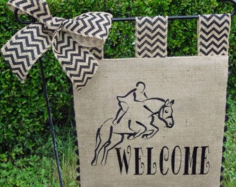 Burlap Garden Flag Welcome Flag Matching Chevron Tabs and - Etsy
