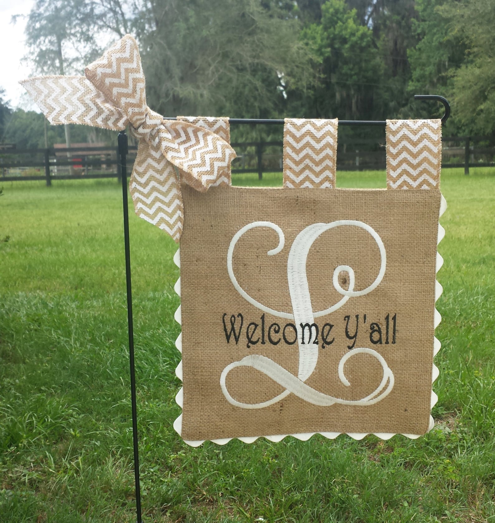 Custom Embroidery Single Letter Monogram Burlap Garden Flag - Etsy