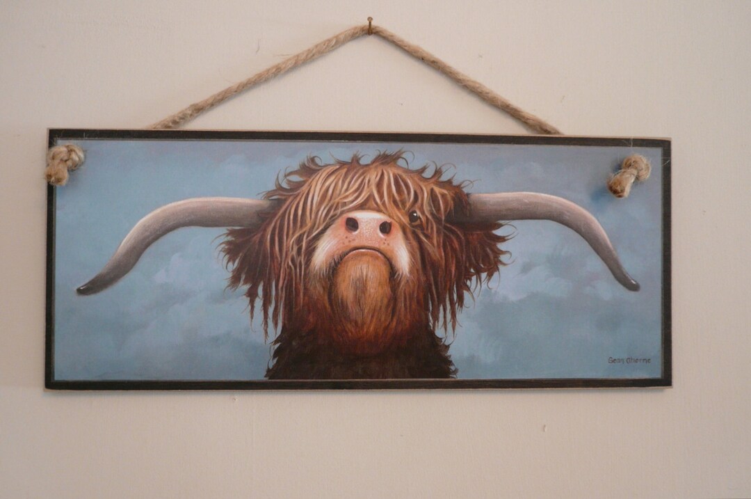 Highland Scottish Cow Wooden Sign Plaque Print Picture Art by Sean ...