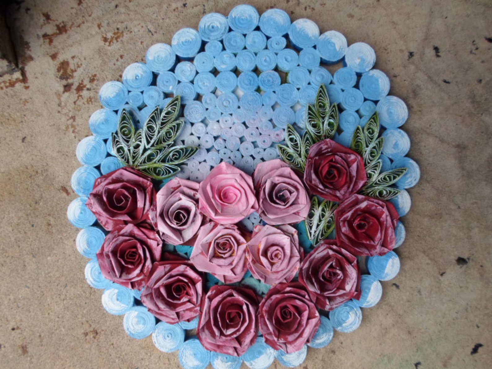 Round wall hanging Paper roses Home decor Cottage Chic Red | Etsy