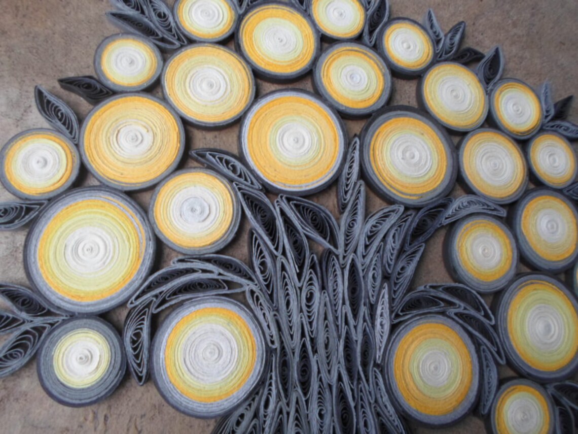 Yellow Gray Ombre Home Decor Quill Tree Wall Art Paper Hanging - Etsy