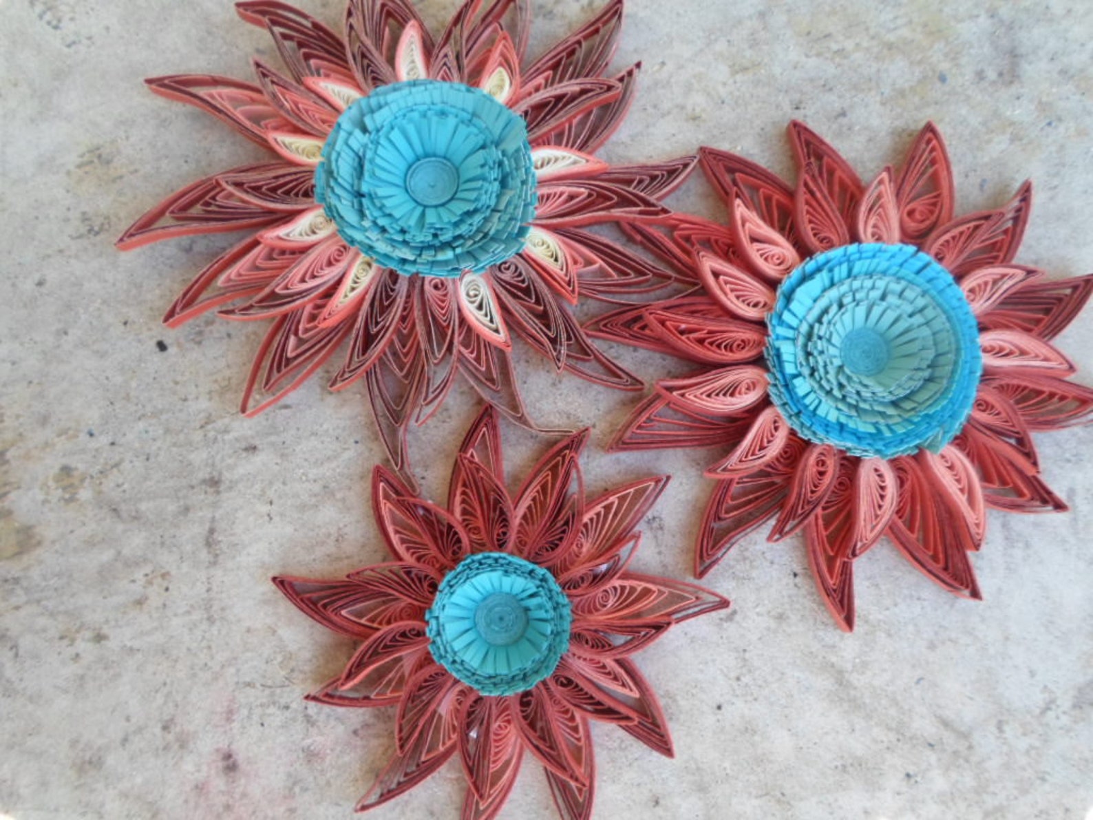 Quilled Paper Flower Wall Art: Coral & Turquoise Set of 3 - Etsy