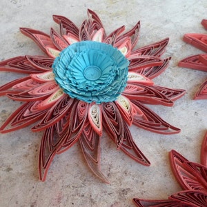 Quilled Paper Flower Wall Art: Coral & Turquoise Set of 3 - Etsy