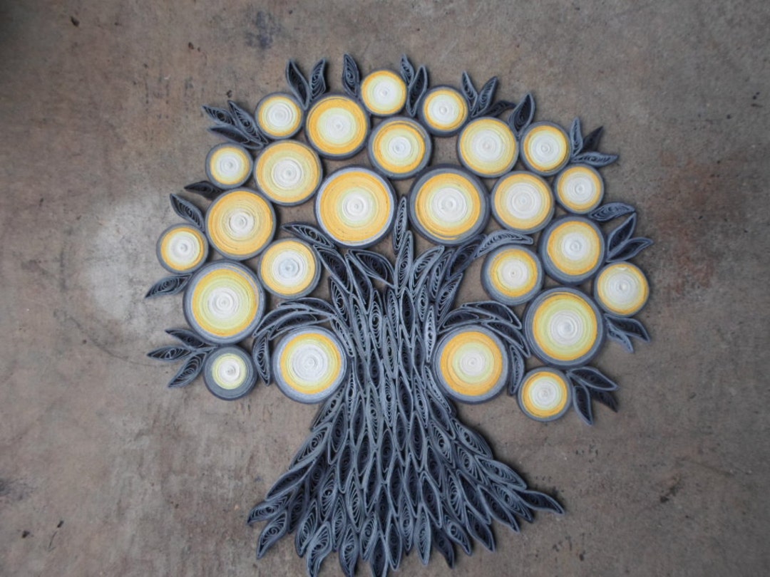 Yellow Gray Ombre Home Decor Quill Tree Wall Art Paper Hanging Original ...