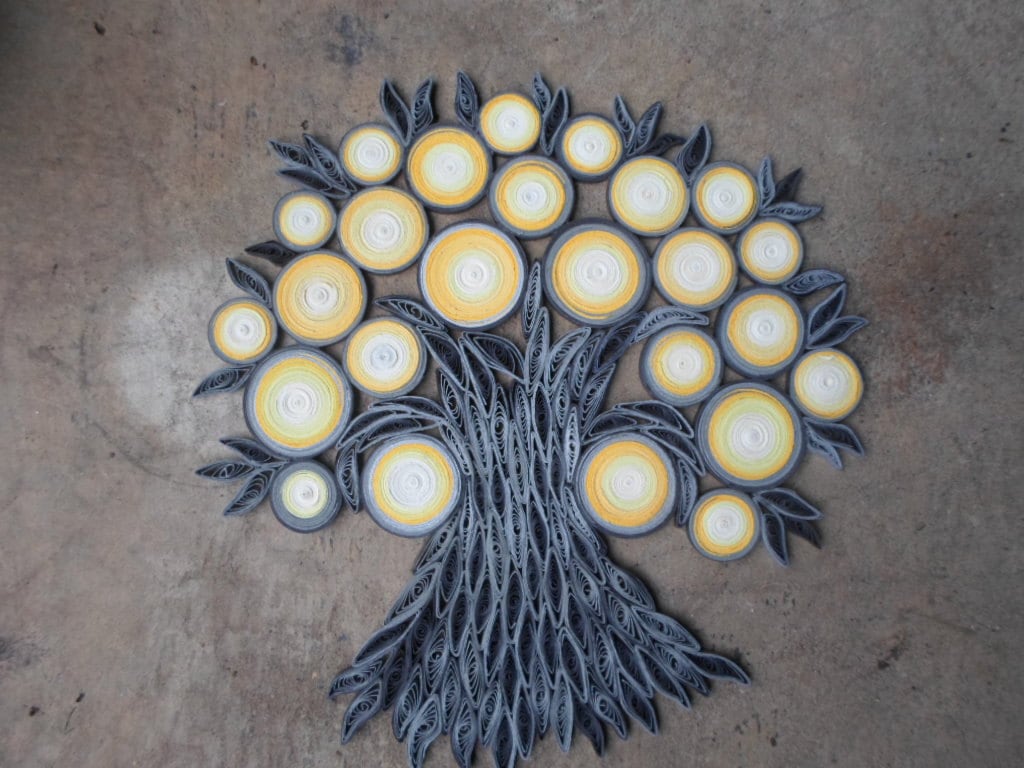 Yellow gray ombre home decor Quill tree wall art Paper hanging | Etsy