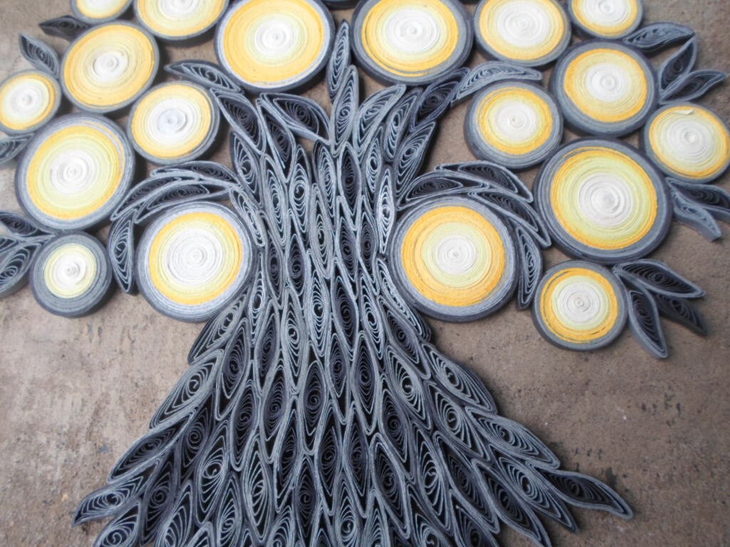 Yellow Gray Ombre Home Decor Quill Tree Wall Art Paper Hanging | Etsy