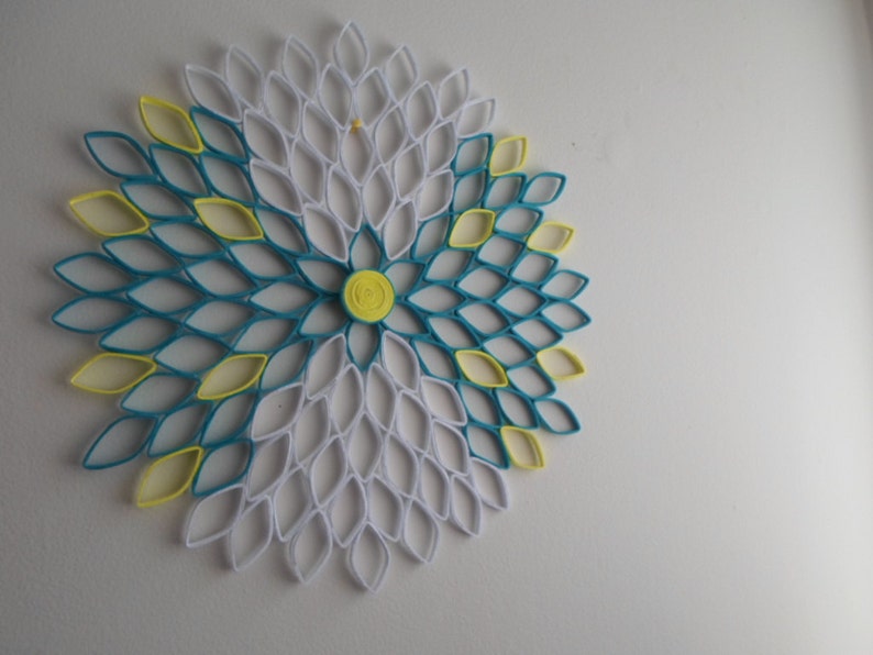White turquoise yellow wall hanging Dahlia wall decor Paper | Etsy