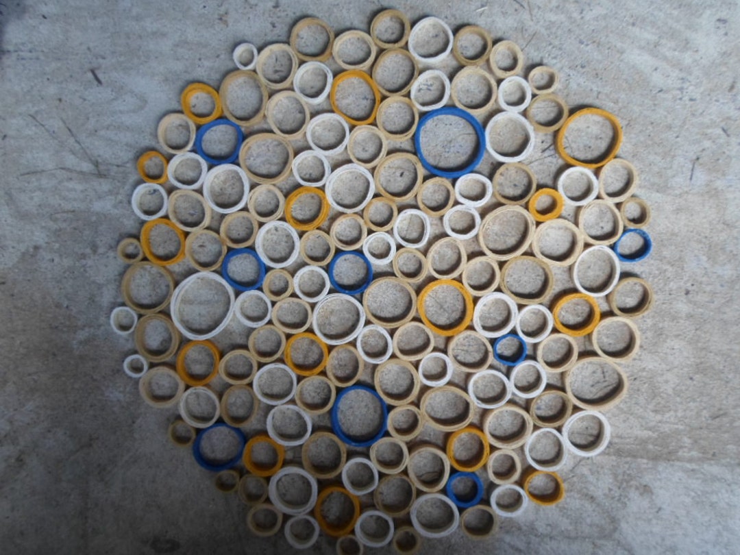 Navy Mustard Round Wall Hanging Modern Home Decor Abstract Circles Wall ...