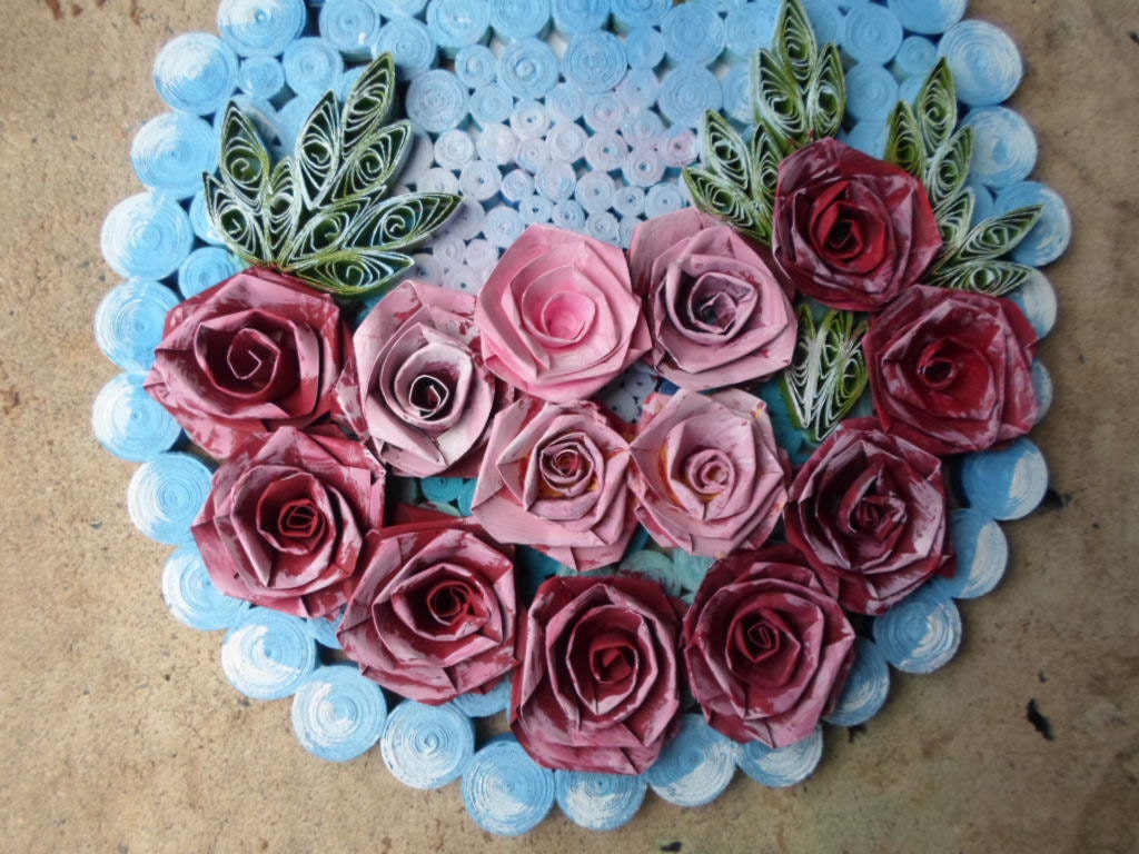 Round wall hanging Paper roses Home decor Cottage Chic Red | Etsy