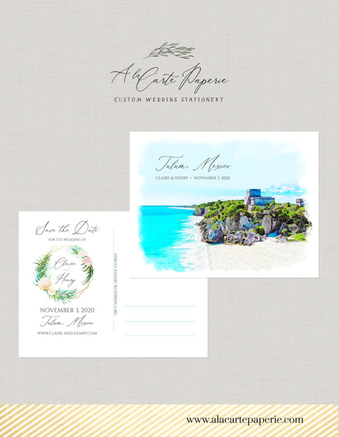 Destination Wedding Tulum Mexico Save the Date Postcard Riviera Maya ...