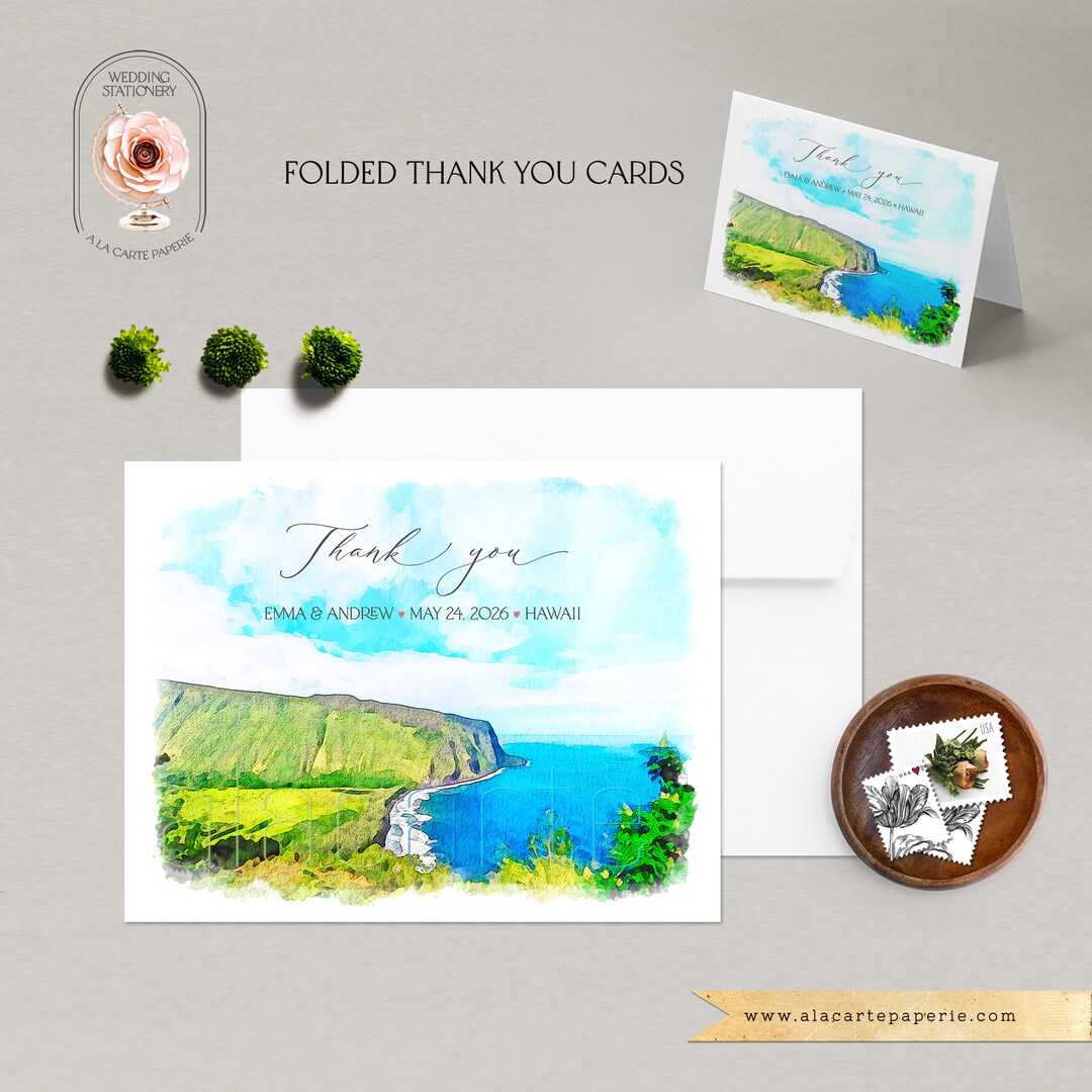 Hawaii Islands Thank You Card Postcard or Folded Cards Watercolor ...