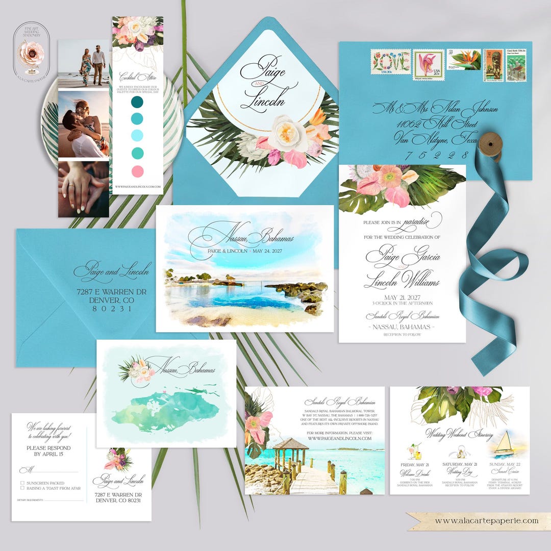 DEPOSIT for PRINTED Nassau the Bahamas Destination Wedding Invitation ...