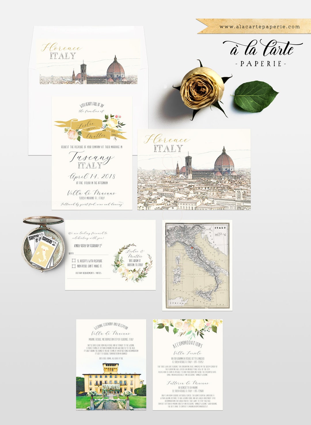 Destination Wedding Invitation Tuscany Florence Italy White - Etsy