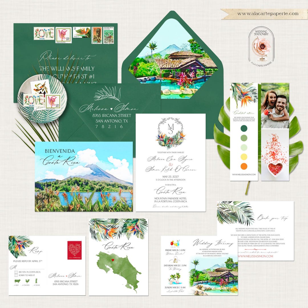 Costa Rica Arenal Volcano Tropical Destination Wedding Invitation Latin ...
