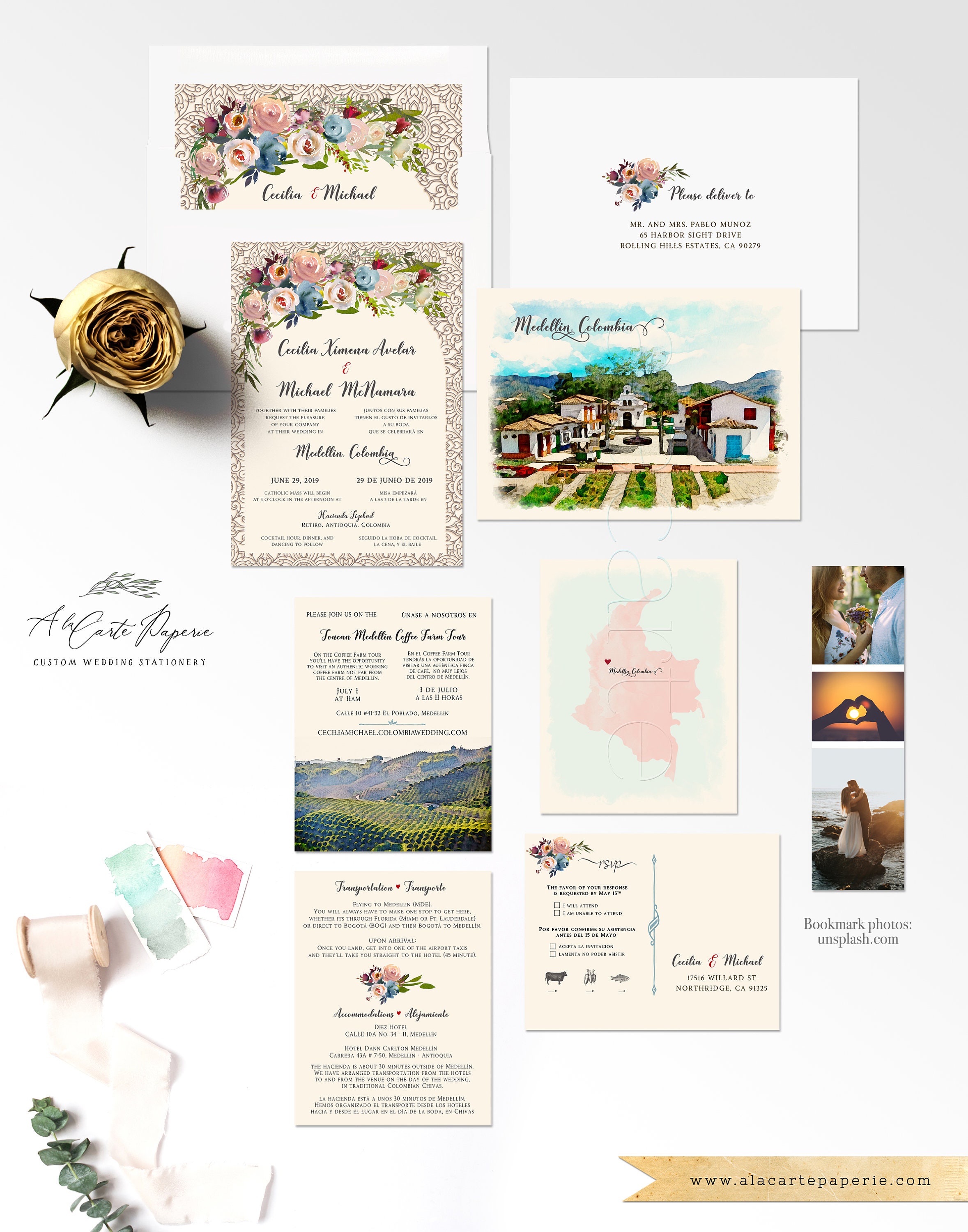 Destination wedding invitation South America Medellin Colombia | Etsy