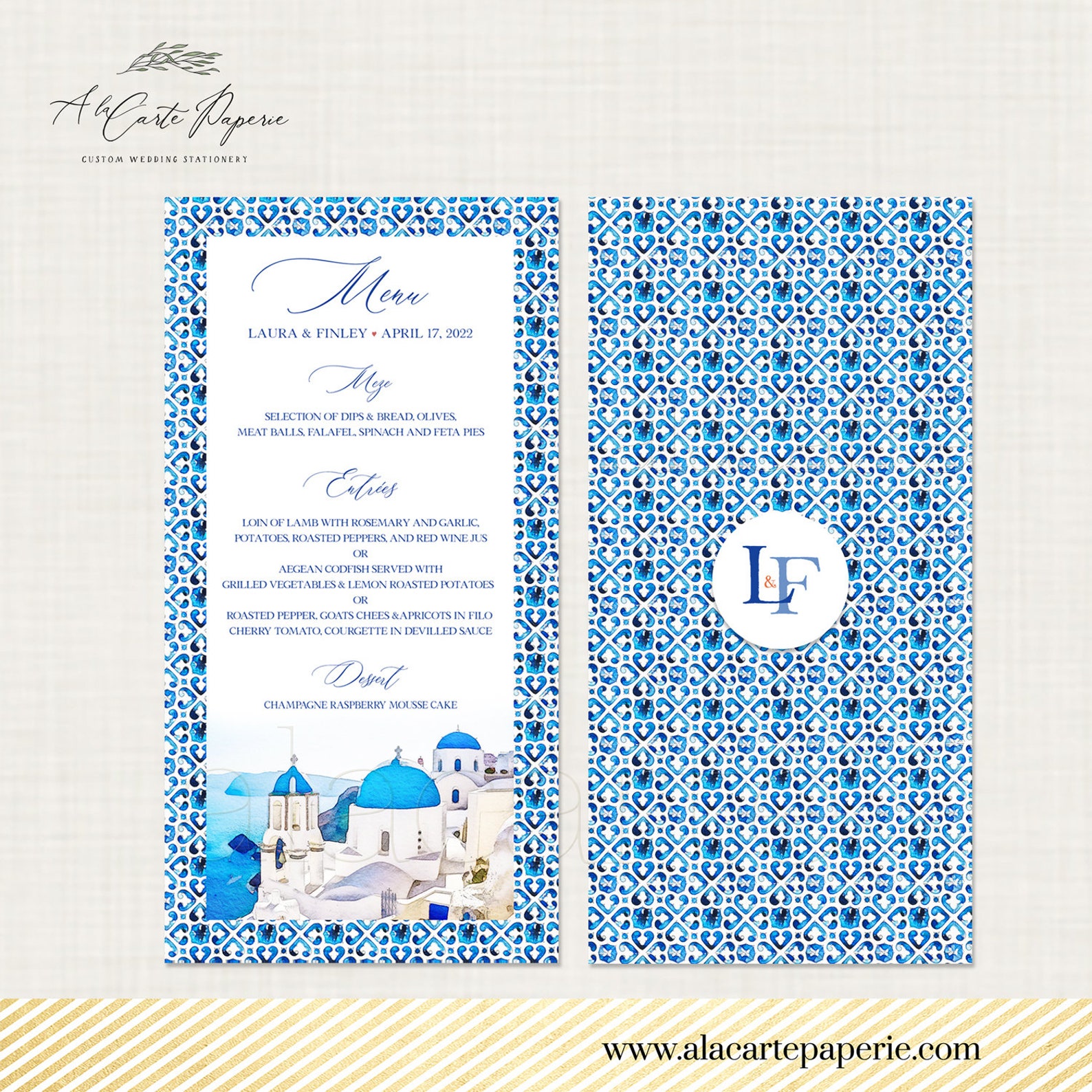 Wedding Menu Greek Islands Santorini Illustrated Floral Tile - Etsy