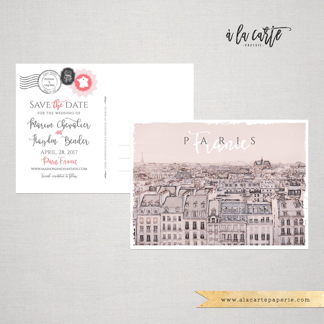 Paris France Destination Wedding Illustrated Invitation - Etsy