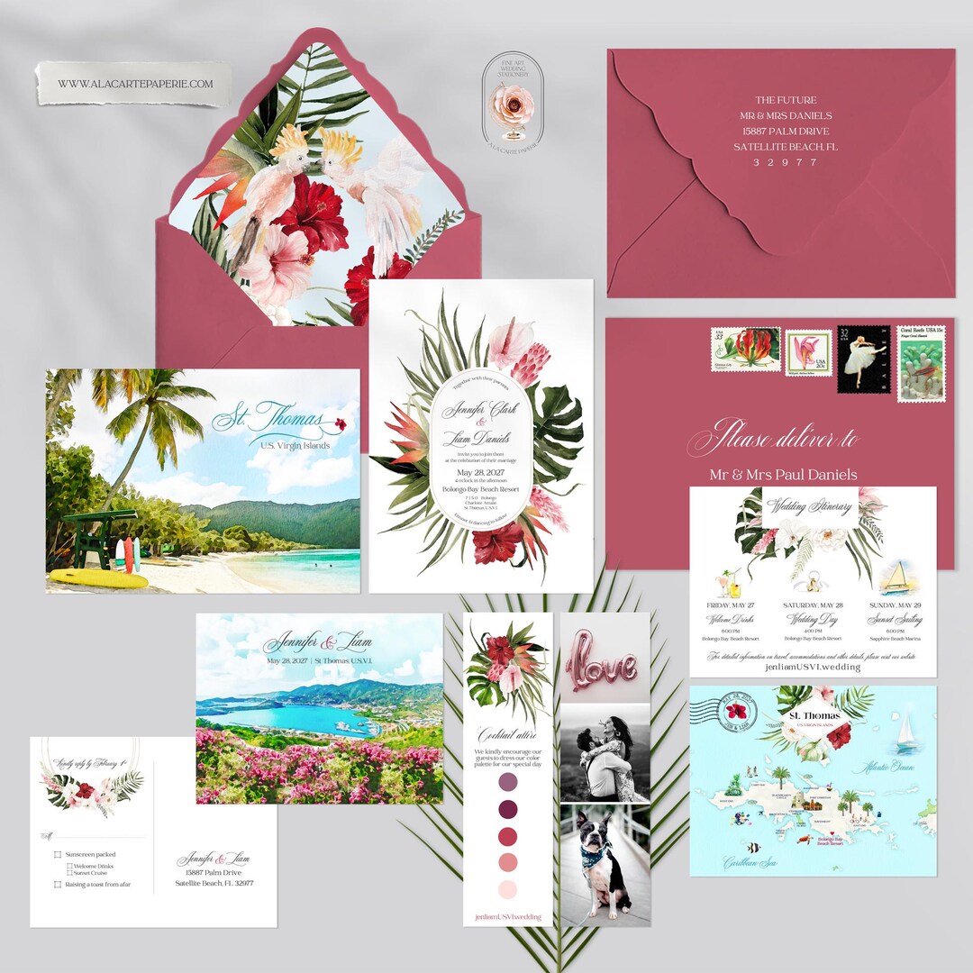 St. Thomas Destination Wedding Invitation: Caribbean Beach Watercolor ...