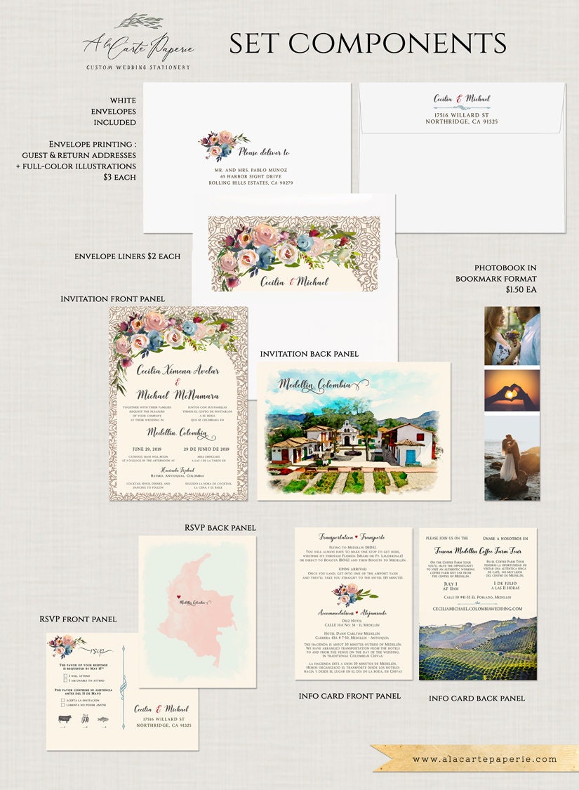 Destination wedding invitation South America Medellin Colombia | Etsy