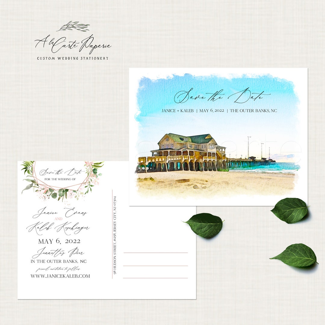 Outer Banks Wedding Save the Date Postcard – Jennette's Pier Watercolor ...