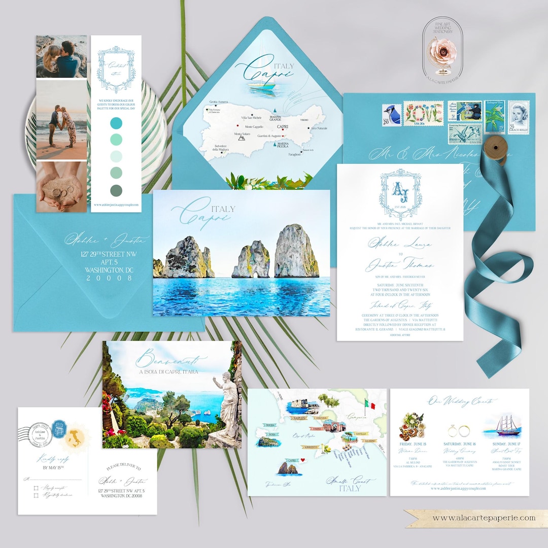 Capri Island Italy Amalfi Coast Watercolor Illustrated Destination ...