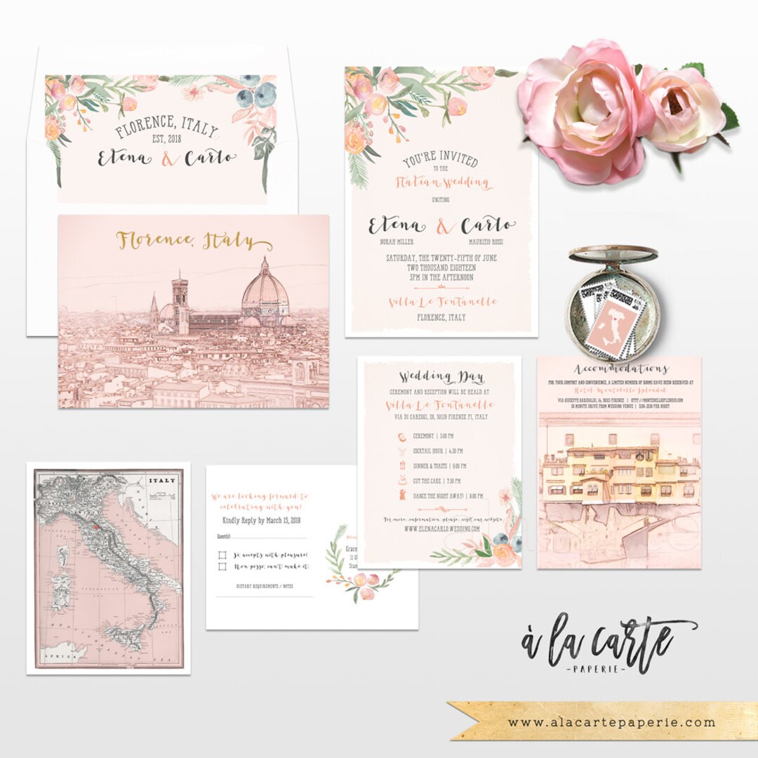 Tuscany Florence Italy Destination Wedding Invitation European Blush ...