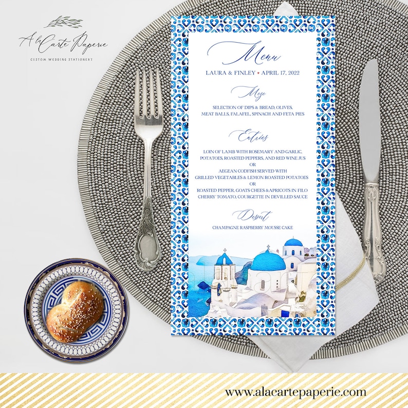 Wedding Menu Greek Islands Santorini Illustrated Floral Tile - Etsy