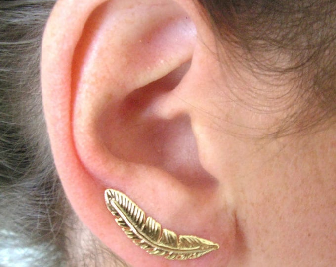 14K Ear Cuff, Ear Climber Gold, Gold Skull Earrings, Gold Ear Crawler ...