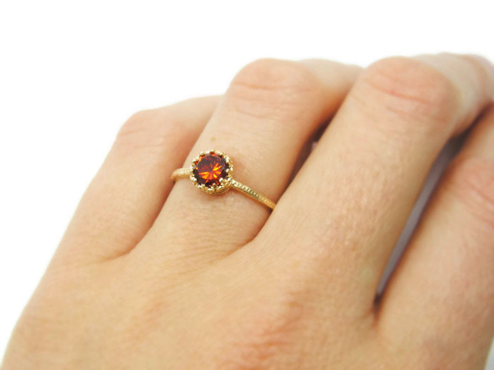 Gold Ring. Garnet Red Gem Ring. Cz Ring Red Ring Romantic | Etsy