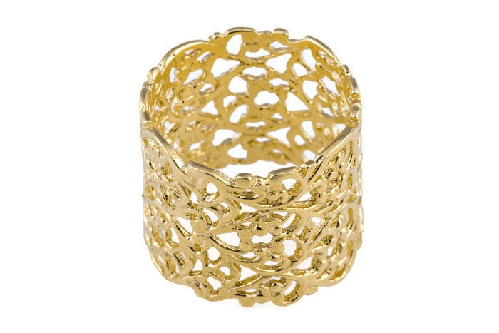 Lace gold ring. Lace ring. Wide gold ring. Wide ring. Wide | Etsy