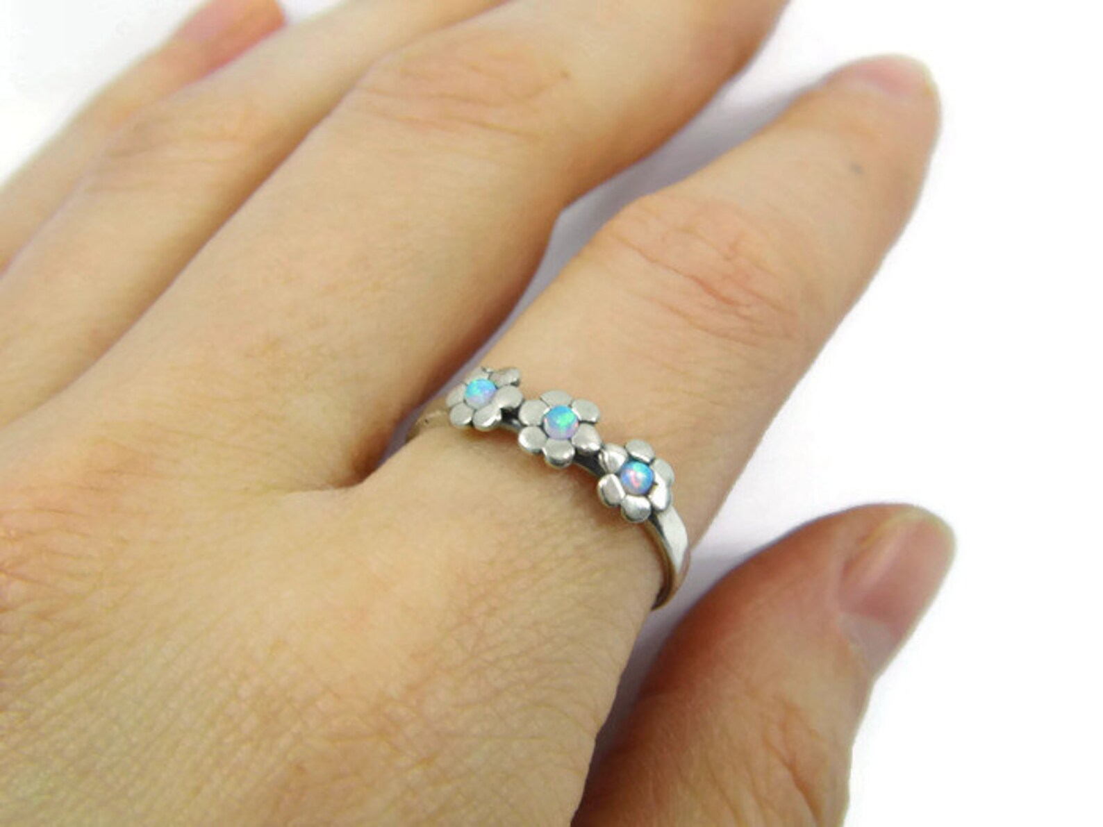Opal Ring. Opal Flower Sterling Silver Ring . Birthday Gift. Gift for ...