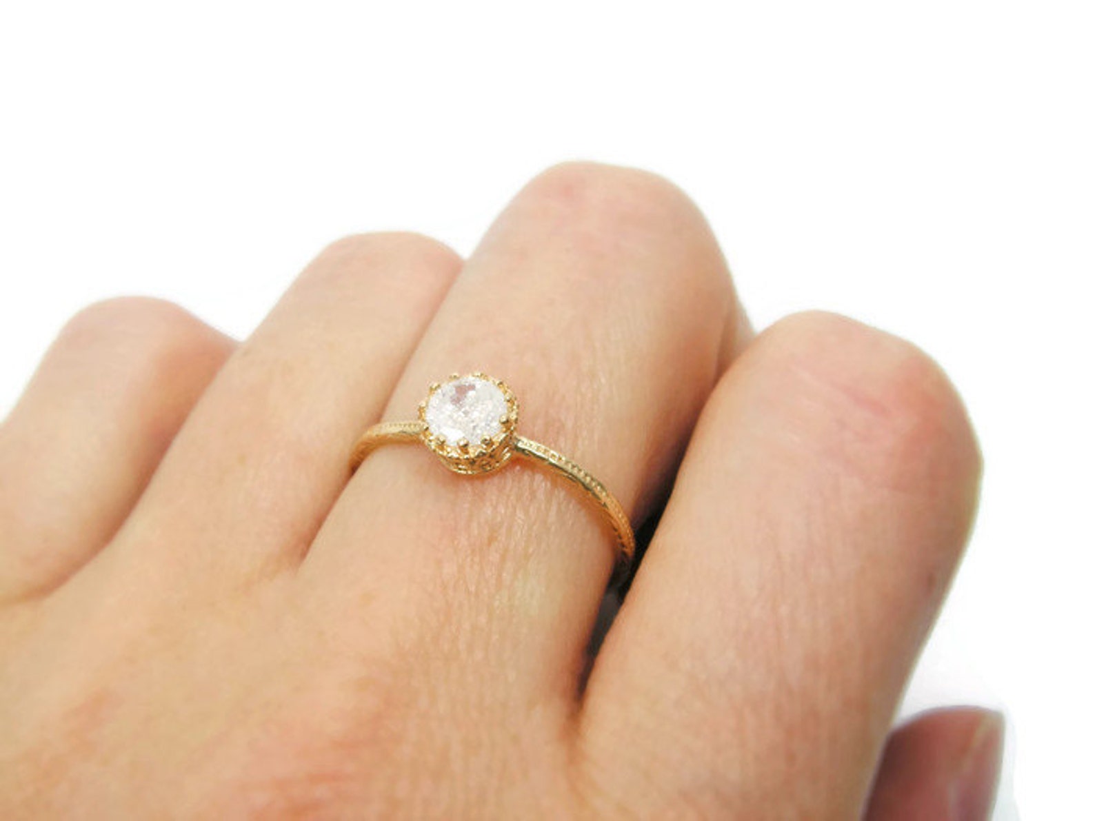 Gold Ring. Gem Ring. Cz Ring White Gem Ring Romantic Ring - Etsy