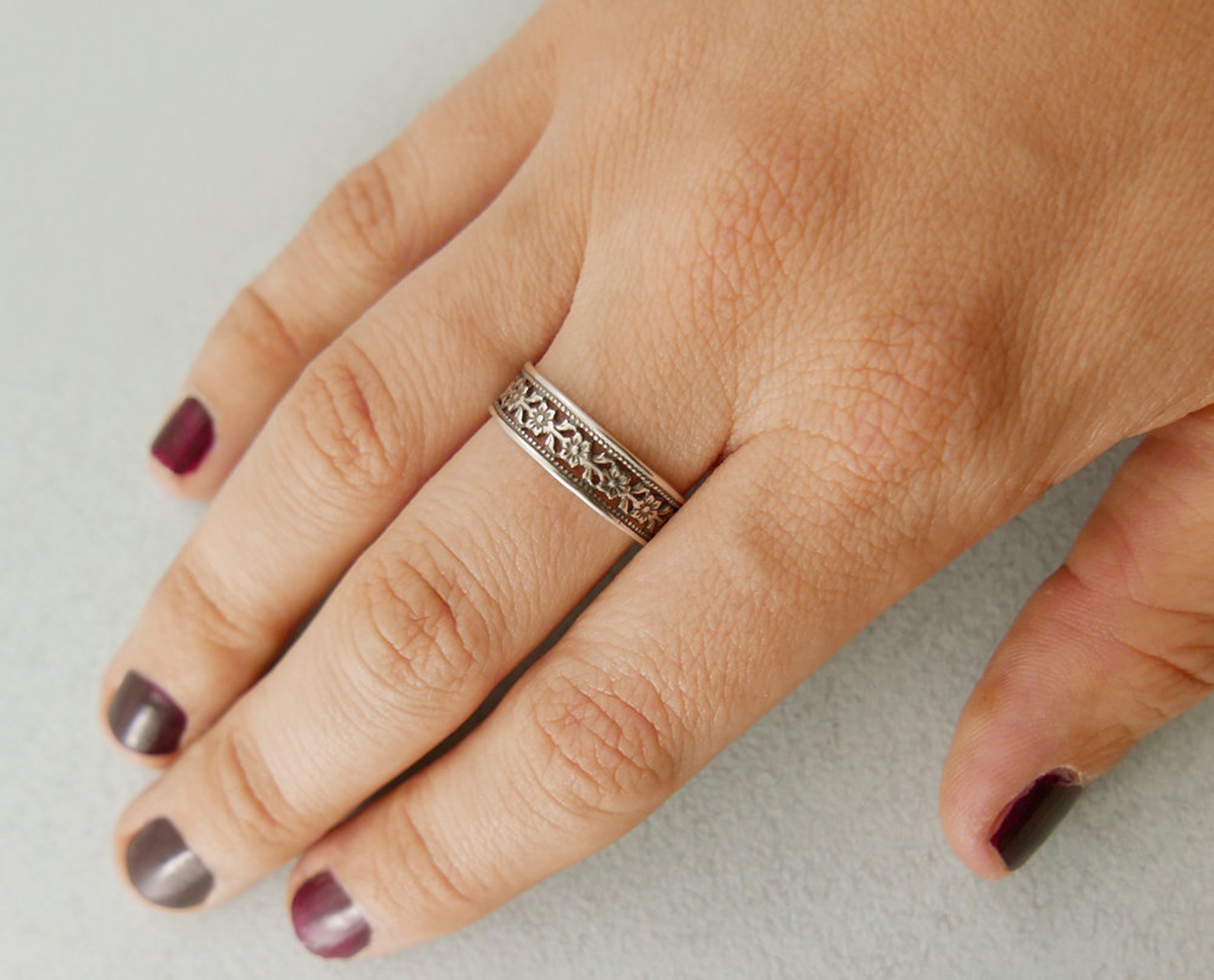 Silver Ring. Floral Silver Band. Elegant Trendy Silverd Boho Ring ...