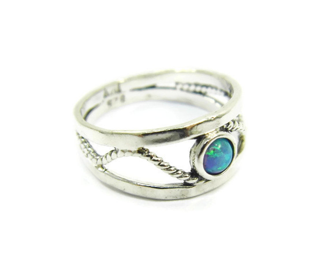 Sterling Silver Rope Ring. Opal Ring. Silver Opal Ring. Rope Silver ...