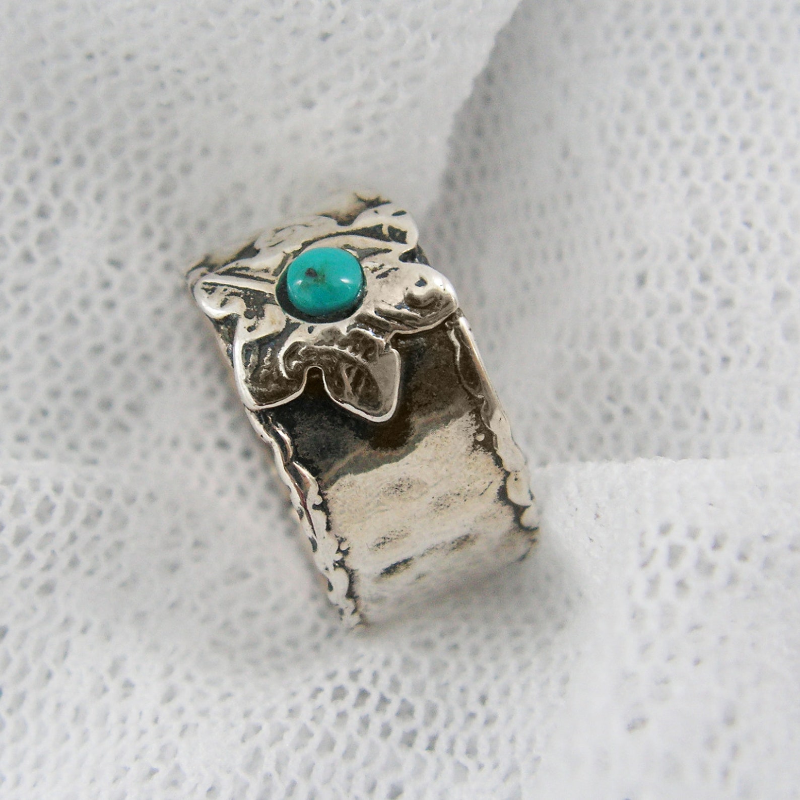 Sterling Silver Ring. Floral Ring. Silver Turquoise Ring. Wide Ring ...