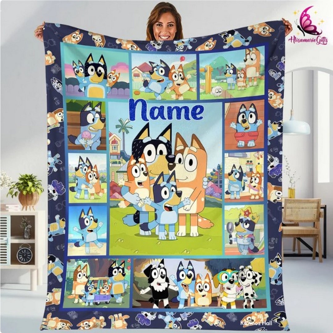 Personalized Bluey Blanket, Bluey Family Soft Cozy Fleece Blankets ...